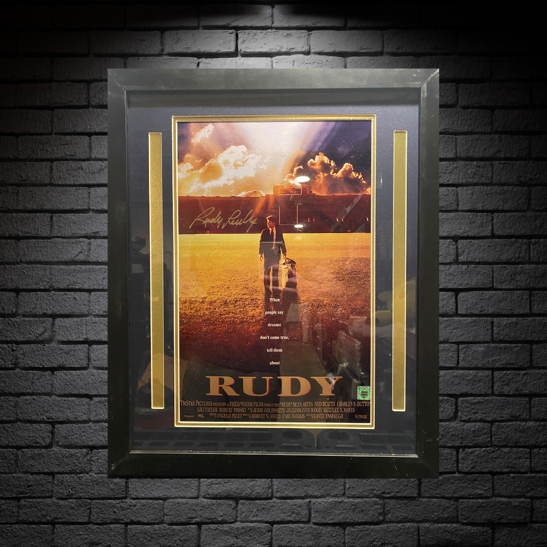 Rudy Ruettiger Framed Autographed "Rudy" 11"x17" Movie Poster - LOA CO ...